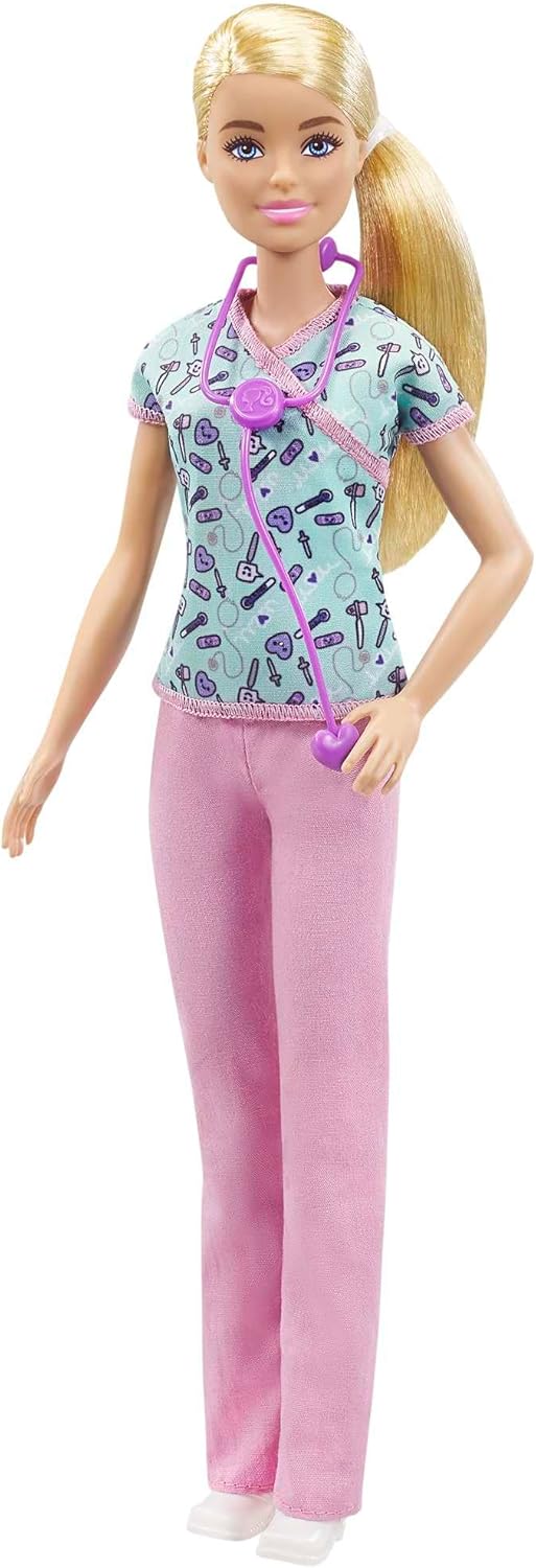 Mattel Barbie Nurse Fashion Doll Dressed in Medical Scrubs, White Shoe ...
