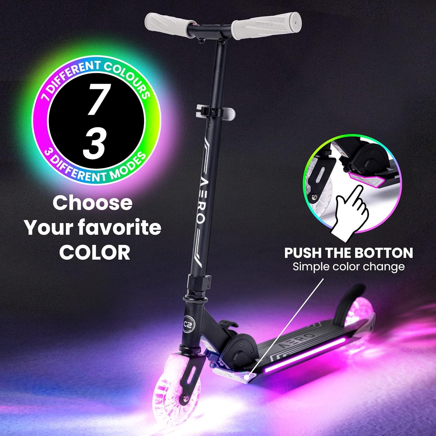 AERO C2 Two Wheels Scooter with dynamic lights wheels and an Aero deck ...