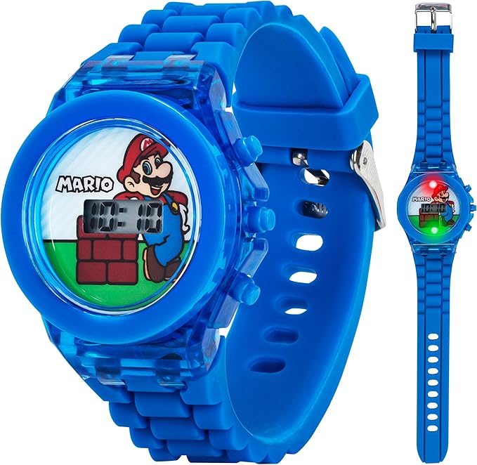 Accutime Super Mario Kids LCD Digital Watch with Flashing Lights in Di ...