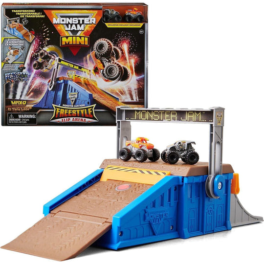 Monster Jam Mini Freestyle Flip Arena Playset and Storage with 2 Mini ...
