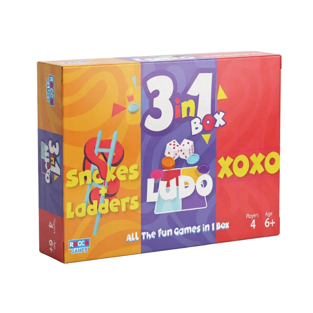 Nilco 3 in 1 Box - Snakes & ladders , Ludo & XOXO By Rocco – BumbleToys