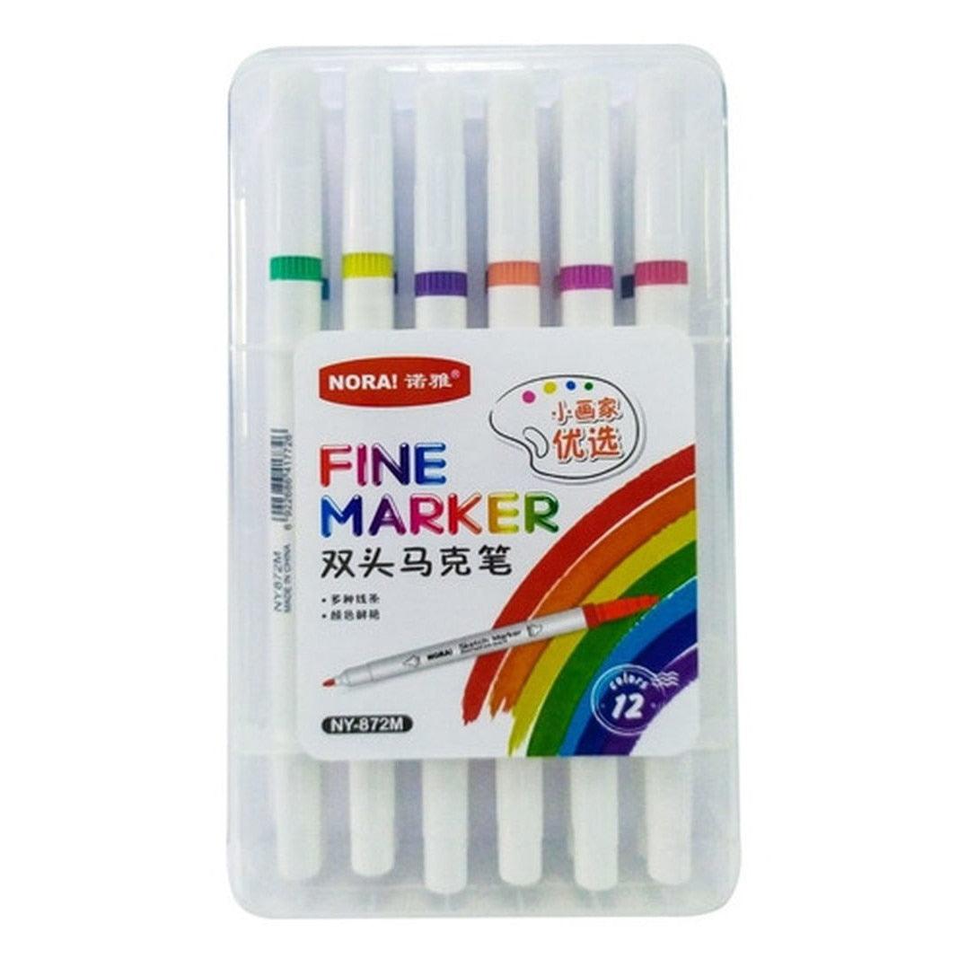 NORA 12-piece felt-tip pen set, double-ended, normal and cut tip, 12 c ...